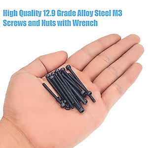 DYWISHKEY 200 Pieces M3 x 30mm/35mm/40mm/45mm/50mm, 12.9 Grade Alloy Steel Hex Socket Head Cap Bolts Screws Nuts Kit with Hex Wrench