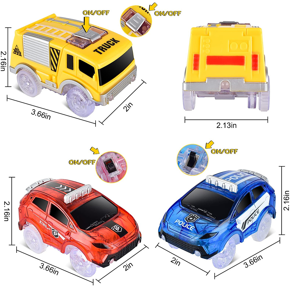 Track Cars Replacement Only Light Up Toy Cars with 5 Flashing LED Lights Toys Racing Car Track Accessories Compatible with Magic Tracks and Tracks with Most Track Cars for Boys and Girls (3 Pack)