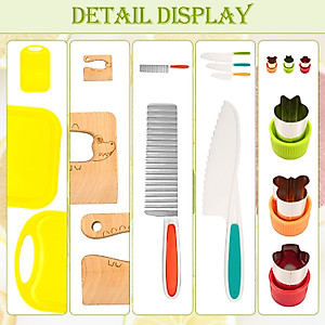 ADIMA 9 Pieces Kids Kitchen Knife Set Cooking Toddler Knife Set Include 3 Toddler Knives with Serrated Edges, Cutting Boards, Crinkle Cutter, wooden crocodile slicer for Kids Safe Knife Set