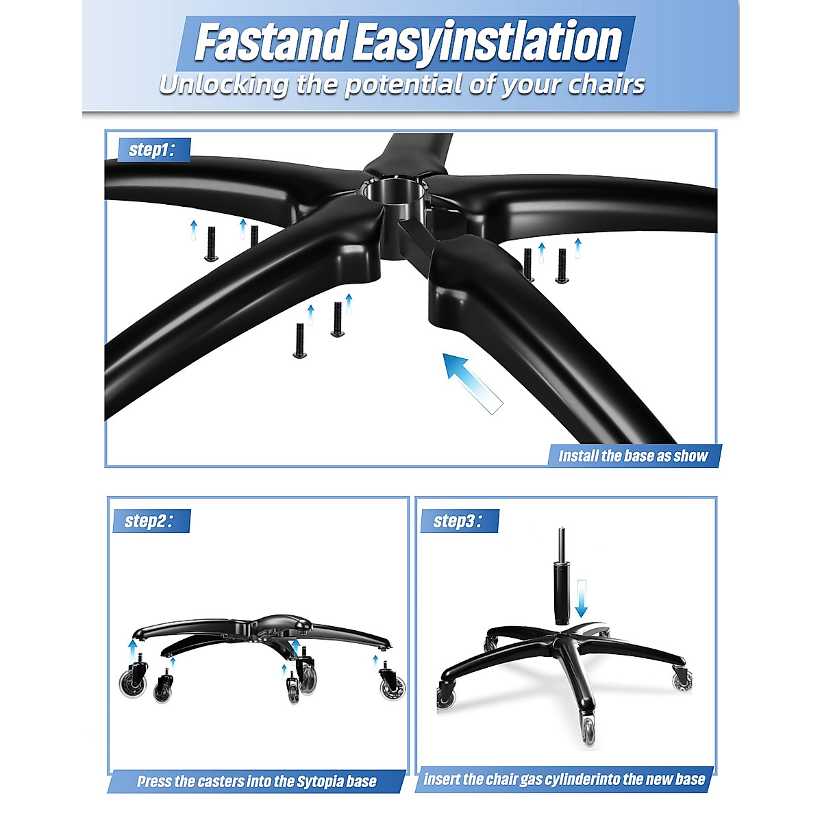 Sytopia 28" Heavy Duty Office Chair Base Replacement with Wheels (Set of 5), Metal Desk Chair Base