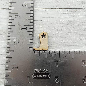Small Cowgirl or Cowboy Boot with Star Cutout Tabletop Confetti - Engraved Wood - Pack of 100 - Rustic Wooden Wedding Decor Party Table Scatter Decorations