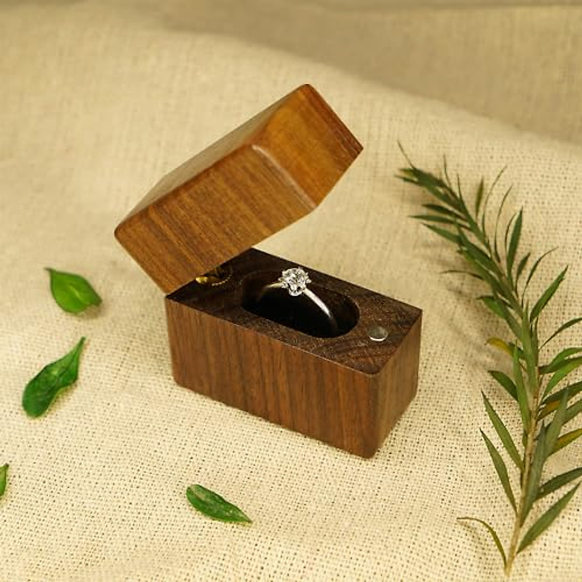 Tinnberlohas Slim Engagement Ring Box - Wood Ring Box for Proposal Wedding Ceremony - Anniversary Birthday Gift Ideas (Walnut Wood)