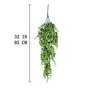 HAPLIA Artificial Plants Vines Ferns Persian Rattan Fake Plant Faux Hanging Boston Fern Flowers Vine Outdoor UV Resistant Plastic Plants for Wall Indoor Hanging Baskets Wedding Garland Decor-2 pcs