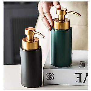 Glass soap Dispenser with Pump-Broad, Ceramic Foaming Soap Dispenser, Marble Foam Soap Dispenser with Gold Pump, Hand Foaming Dispenser for Barthroom Accessories-Grey-Solid Color (Color : Black, Si