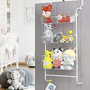 Wetheny Over The Door Heavy Duty 3 Tier Hanging Wire Storage Basket Pantry Cabinet Spice Rack Towel Rack hanging Shelf Organizer with Hooks and Napkin Holder for Bathroom Kitchen Craft Room White