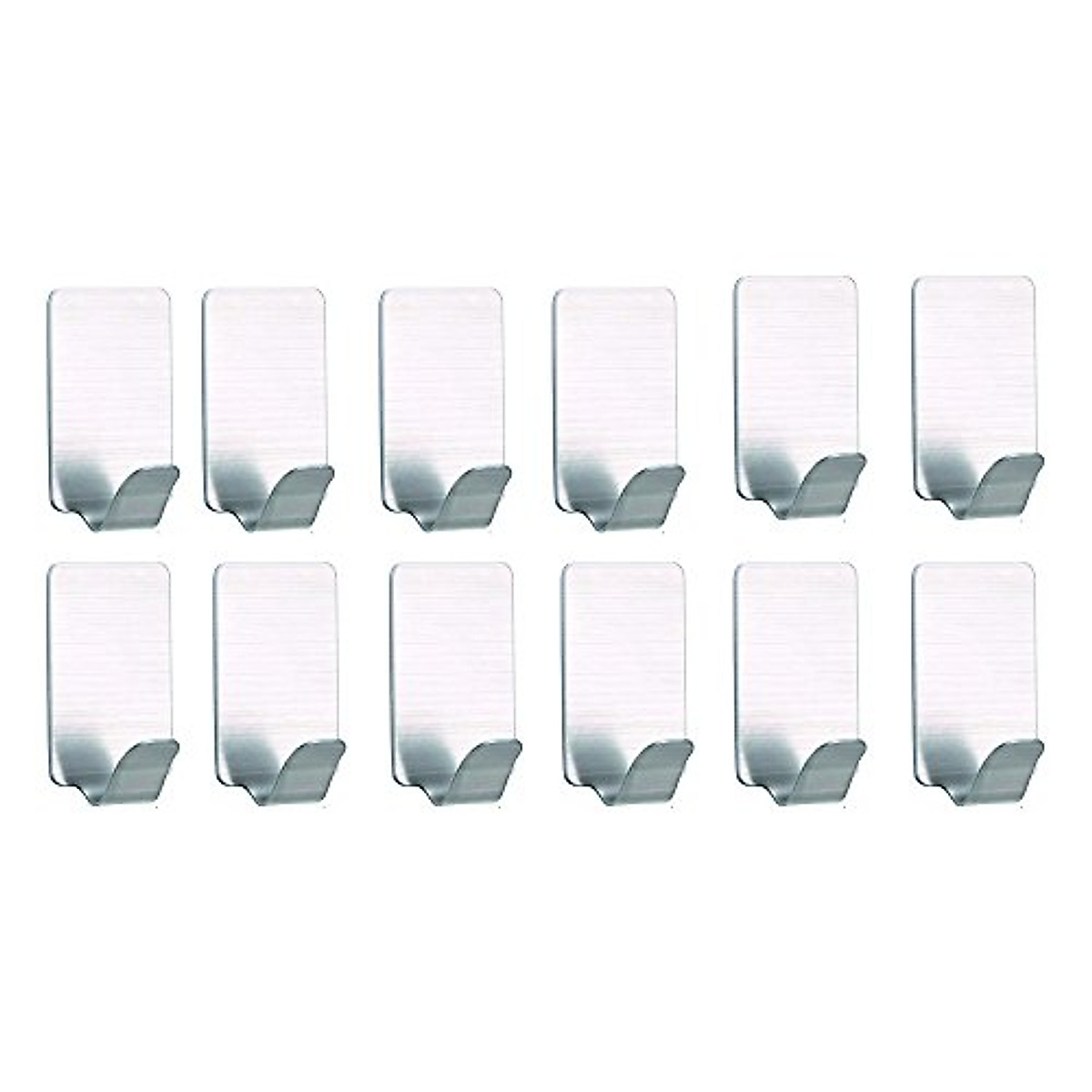 3M Sticky Metal Wall Hooks Brushed Nickle Single Curve Hook for Hanging Key Coat Clothes, Bathroom Kitchen Garage 12 Pack