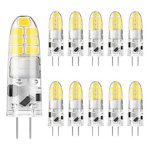 DiCUNO G4 LED Bulb 12V, JC Bi-Pin Base Light Bulbs 2W, Daylight White 6000K, 20W T3 Halogen Replacement Bulb for Landscape Light, Under Cabinet Light, Chandelier, Non-dimmable, Pack of 10