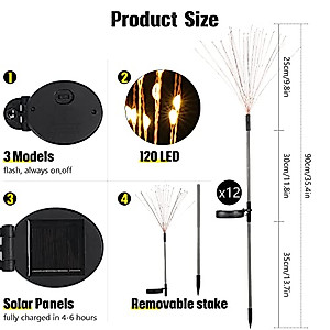 BBTO 12 Pack Solar Firework Lights Solar Outdoor Lights 120 LED Waterproof Solar Fireworks Lamps Decoration Lights for Garden Outdoor Patio Walkway Pathway Lawn Backyard Landscape, Warm White