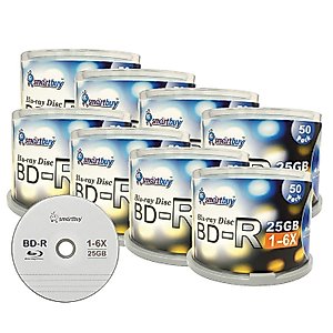Smartbuy 400 Pack Bd-r 25gb 6X Blu-ray Single Layer Recordable Disc Logo Top Blank Data Video Media 400 Disc Spindle