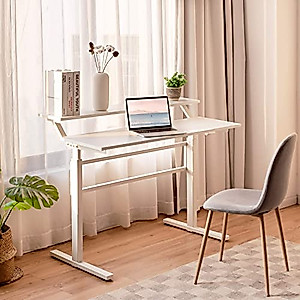 Tangkula Standing Desk, 2-Tier Height Adjustable Sit to Standing Desk, Computer Desk Workstation with Monitor Stand & Foldable Crank Handle, Ergonomic Home Office Desk (White)