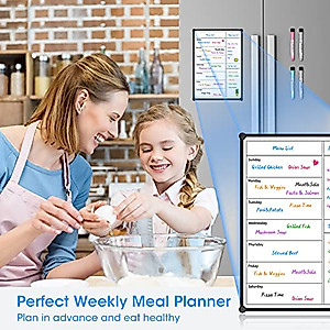 Magnetic Weekly Calendar for Fridge,12×8” Magnetic Fridge Calendar Refrigerator Calendar, Weekly Meal Planner Magnetic, Doubleside, Grocery List, Kitchen Menu Planner Board for Fridge/Locker, 4 Marker