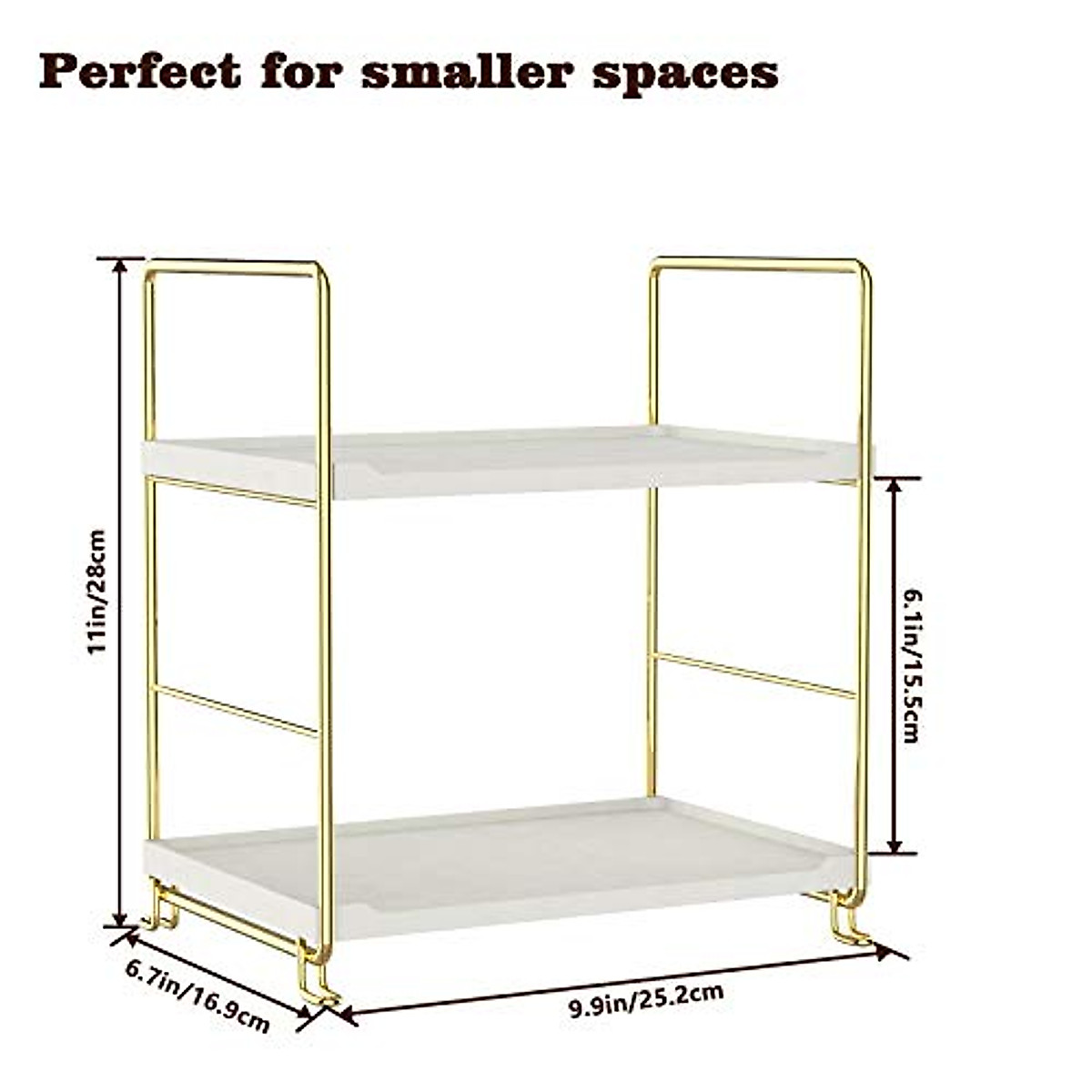 kaileyouxiangongsi 2-Tier Kitchen Spice Rack - Freestanding Stackable Organizer Shelf - Bathroom Organizer Countertop Storage Shelf - Cosmetic Organizer Holder- Square Standing Rack (Golden)