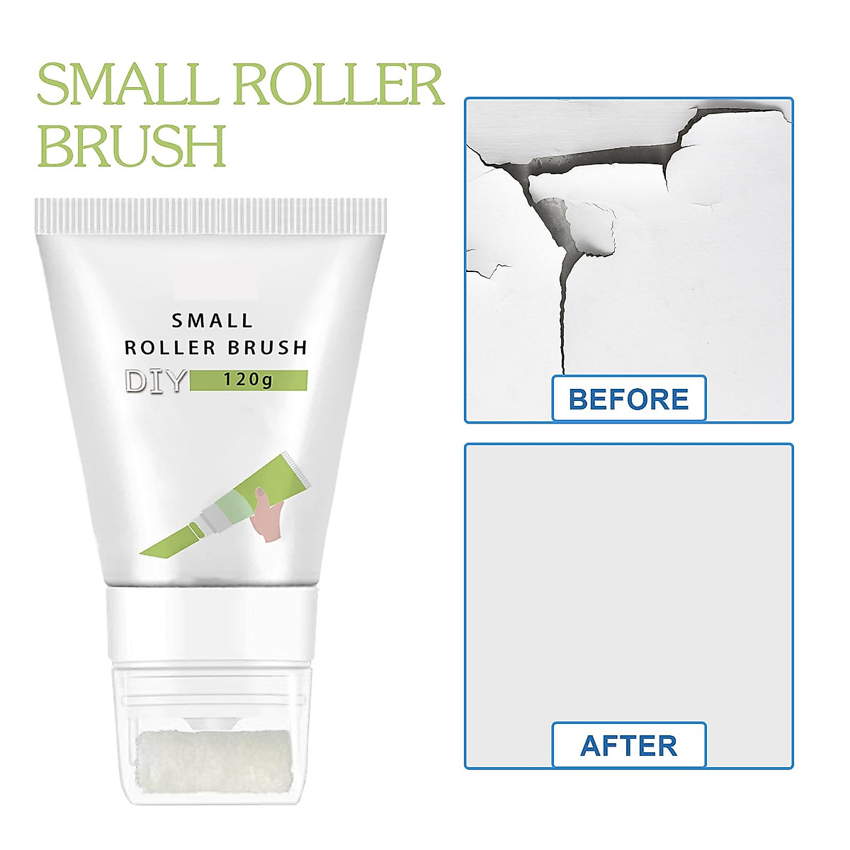 Small Roller Spackle Wall Repair Brush, 2-in-1 Small Rolling Brush Wall Paint Repair Tool, Quick Drying and Waterproof Wall Roller Paint Repair Paste for Living Room, Bedroom, Bathroom