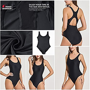 feitycom Period Swimwear - Menstrual Swimsuit - One Piece Leakproof Period Bathing Suit for Teens Girls and Women. (S, X Black)