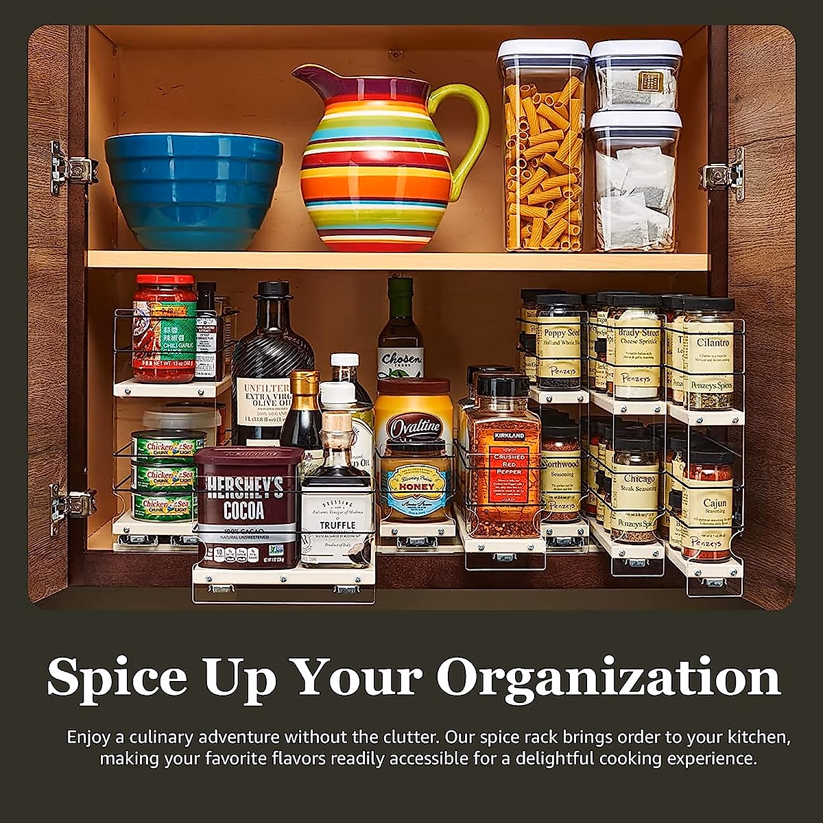 Vertical Spice Combo Spice Rack Drawer - Pull Out Pantry Organizers and Storage - Kitchen Cabinet Organizer - Seasoning Sliding Caddy - Made in USA (5.75" W x 9.25" H x 10.60" D, Partially Assembled)