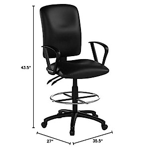Boss Office Products Multi-Function LeatherPlus Drafting Stool with Loop Arms in Black
