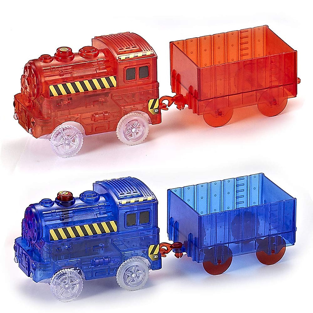 VINSOO Cars (2-Pack) Track Train Replacement Only, Multi-Color Light Up Flashing LED Glow in The Dark Trains Accessories Compatible with Most Tracks