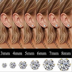 Jstyle Stud Earrings for Women Mens Stainless Steel Earrings, 3-8mm Round Cubic Zirconia Earrings Studs Ear Piercing Jewelry Set