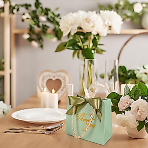 Whaline 50Pcs Thank You Paper Gift Bags with Bow Sage Green Party Favor Bags with Handles for Wedding Bridal Baby Shower Birthday Party (Assembly Required)