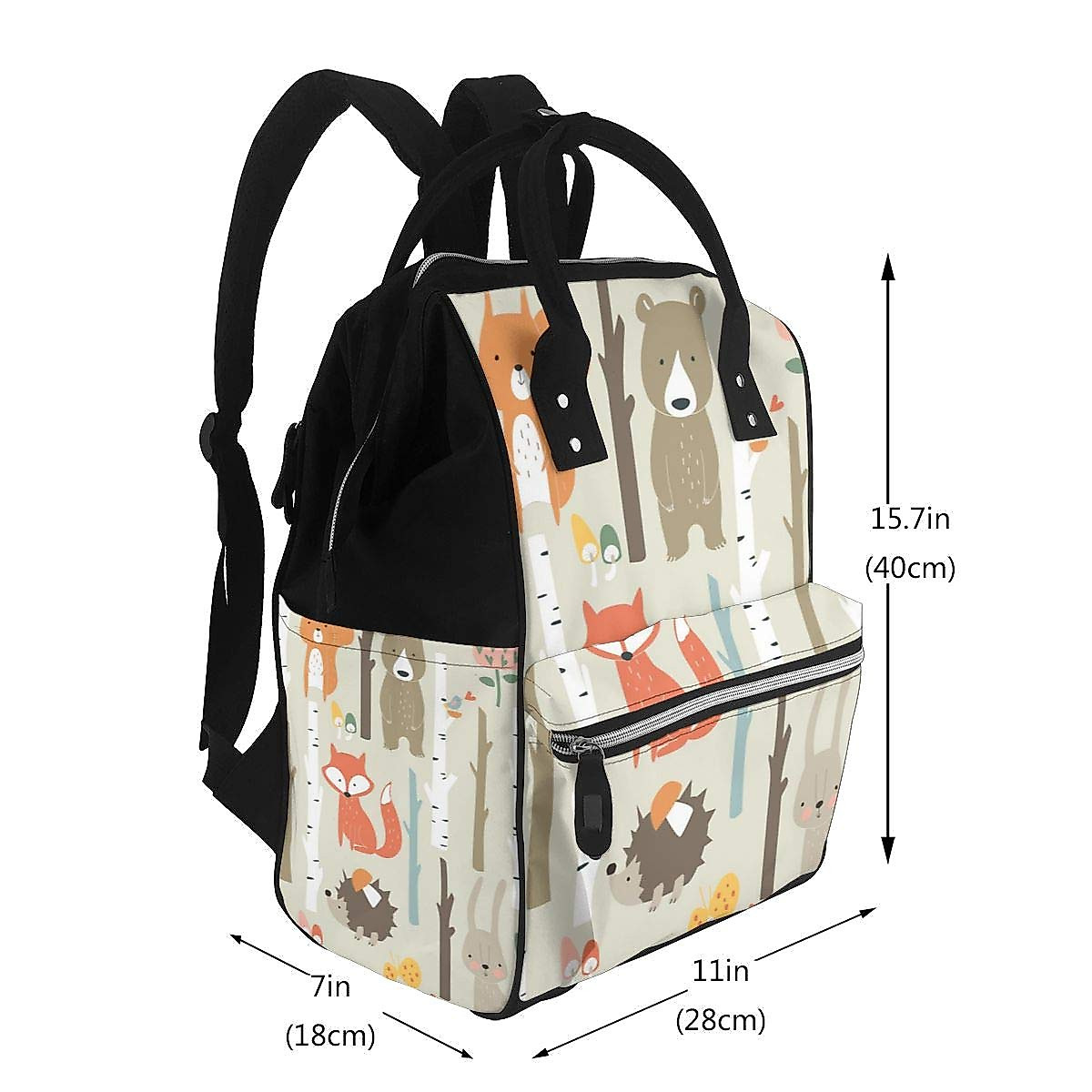 Forest Cute Fox Bear Animals Wildlife Diaper Bags Fashion Mummy Backpack Multi Functions Large Capacity Nappy Bag Nursing Bag for Baby Care for Traveling