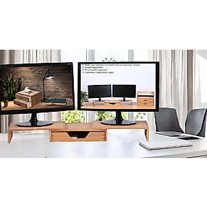 DDYURI Monitor Stand Rier - Computer Riser with Storage Drawer for Office Supplies - Wood Desktop Organizer Shelves with Adjustable Length Angle - Desk Organizer Tray Rack for Laptop (YPJ3T-LT)