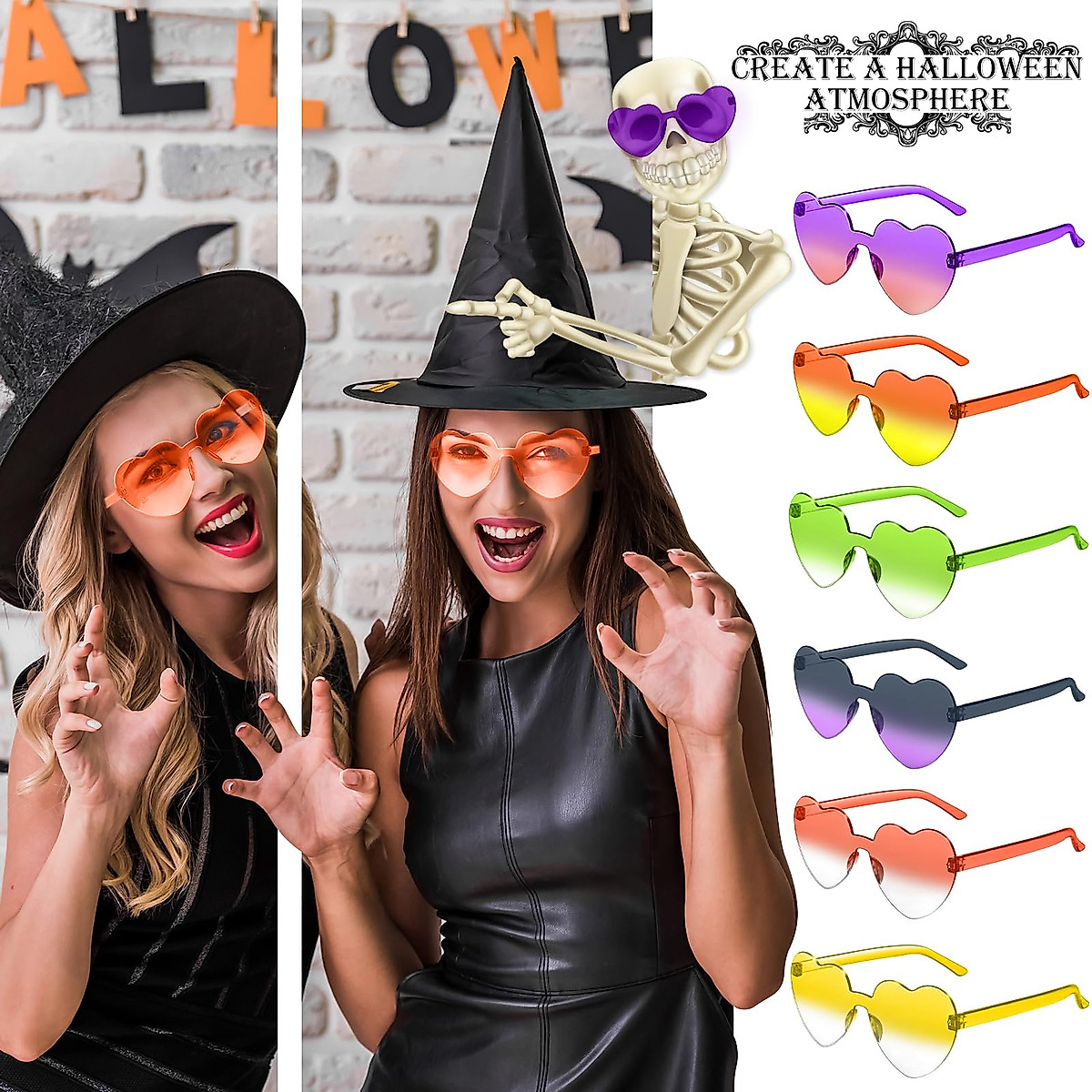 RTBOFY 12 Pack Heart Sunglasses for Women Bulk Fun Party Favor Valentines Day Rimless Shaped Glasses with Candy Color