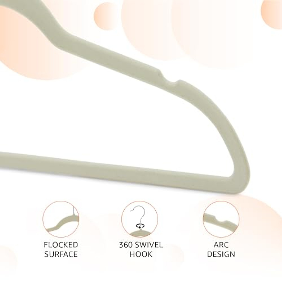 Amazon Basics Slim, Velvet, Non-Slip Suit Clothes Hangers, Ivory/Beige- Pack of 30
