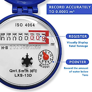 LEADWIN Water Metal, Flow Meter, DN15, 1/2" NPT Couplings, Accurate Long Time Cold Water Meter, for Garden and Home Use