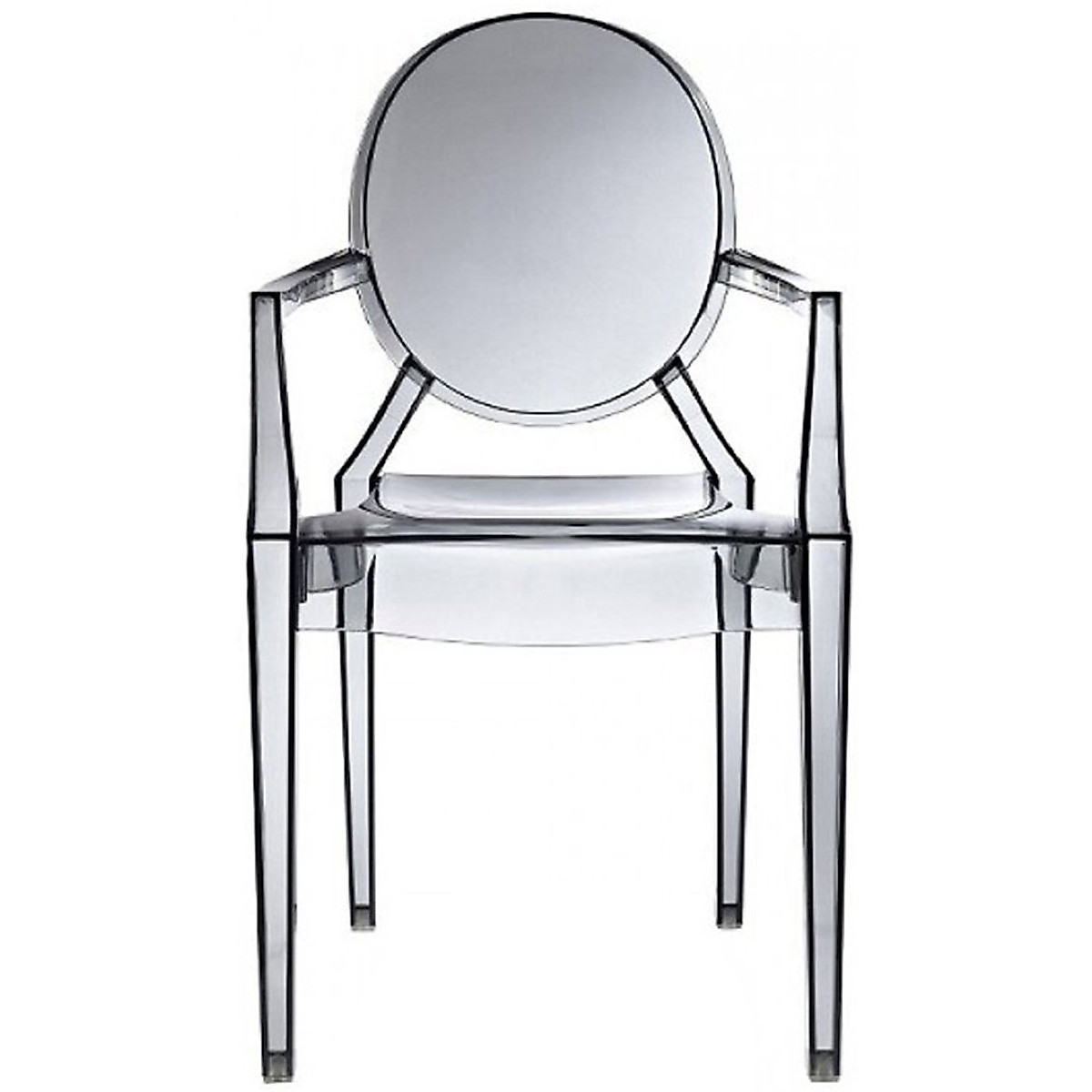 2xhome Smoke - Modern Contemporary Louis XIV Dining Chair Armchair Ghost Style Ghost Chair with Arms Ghost Arm Chair in Smoke Transparent Stackable Stacking Made From Polycarbonate