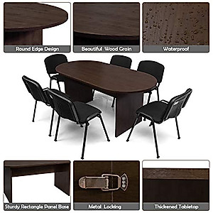 Tangkula Conference Table, 69W X 35D Boat Shaped Meeting Table with Rectangle Panel Base, Perfect for Office Meeting Room Conference Room (Espresso)