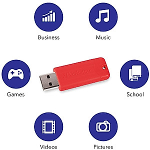 Verbatim 32GB Pinstripe USB 3.2 Gen 1 Flash Drive Retractable Thumb Drive - 5 Pack - Multicolor (Green, Blue, Red, Purple, Cyan)