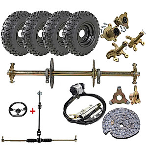 YC Yier 32" Go Kart Rear Live Kit, 6" Wheels, Front Steering Shaft Assembly, 3 Stud Wheel Hubs, 428 Sprocket, Brake Caliper for DIY Drift Trike Go Cart ATV Quad Buggy 4 Wheelers Golf Cart