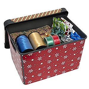 Simplify Santa’s Elves and Snowflake Design Storage Bin | Christmas Tote | Holiday Décor Decorations Organizer | Lidded | Stackable | Red