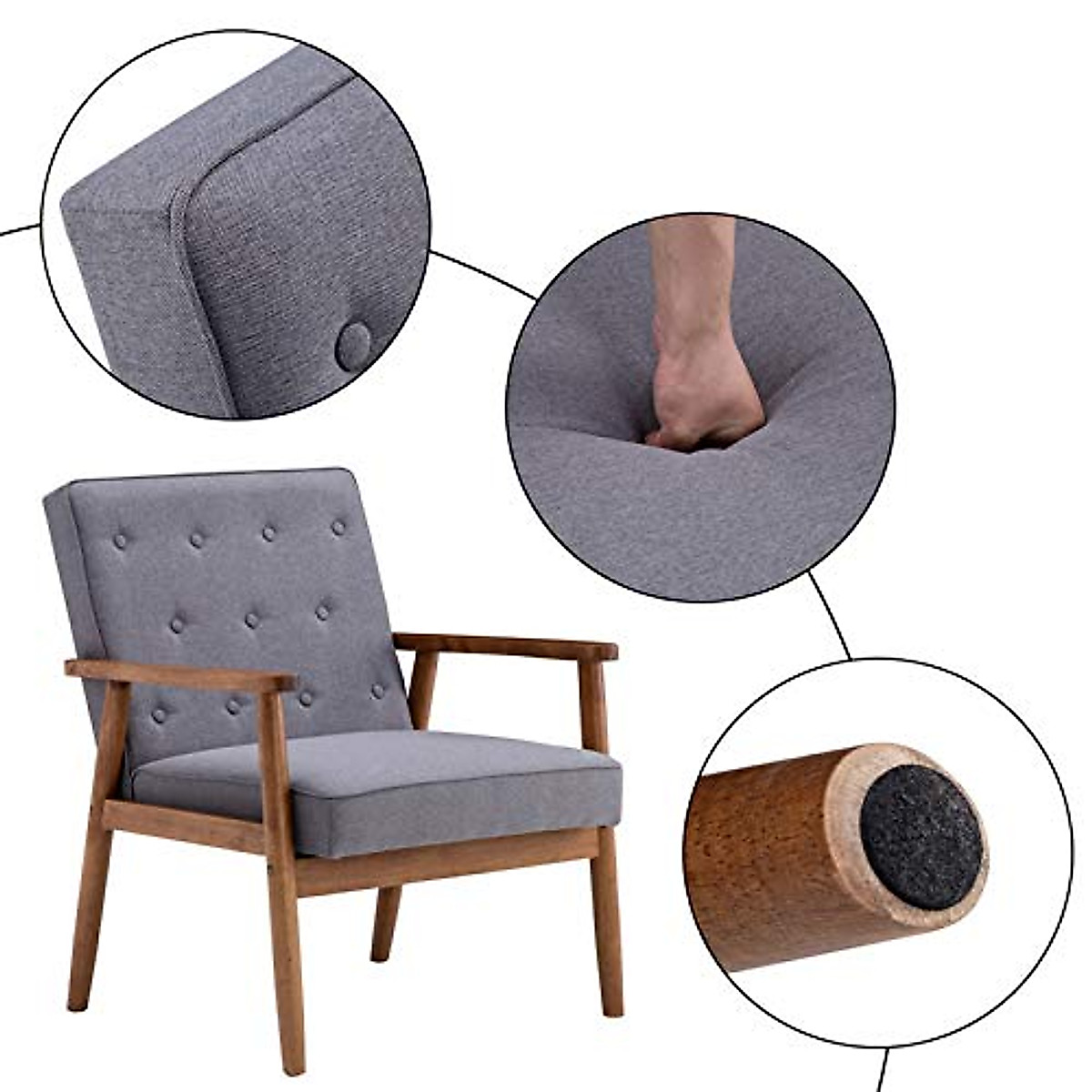 TECHSOUK Modern and Simple Design Sofa, Button Tufted, Rubber Wood Solid Wood Frame, Walnut Color handrail (75 x 69 x 84) cm