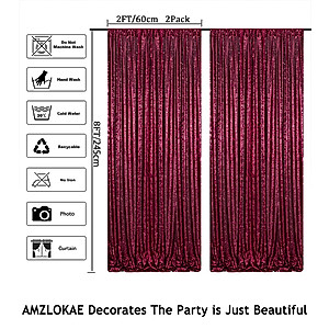 AMZLOKAE Sequin Curtains 2 Panels 2FTx8FT Burgundy Sequin Curtain Backdrop Sequin Window Curtains Photography Backdrop Glitter Shower Curtains Party Backdrop Wine Sparkle Backdrop Christmas Decor