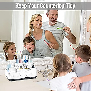 Electric Toothbrush Holder for Bathroom, Plastic Bathroom Countertop Organizer Compartment, Vanity Organizer Tray,Countertop Organizer Box, Kids Desk Organizers and Storage,White Marble Pattern