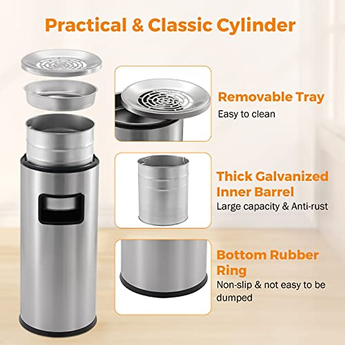 BEAMNOVA Bundle Black 15 x 31.5 in + 12.4 * 27 in Metallic Stainless Steel Trash Can with Lid Commercial Garbage Enclosure Inside Barrel Heavy Duty Waste Container