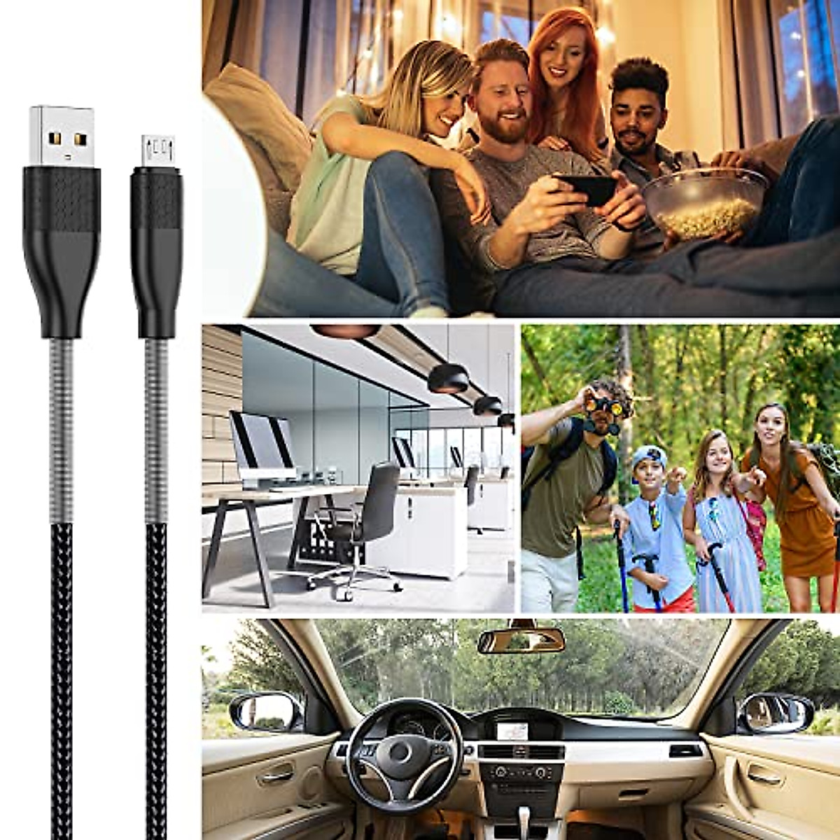 Micro USB Cable (3-Pack 6Ft), Android Phone Charger Nylon Braided Tough 6 Feet Cord, USB to Micro USB 6 Foot Wire for Samsung Galaxy S7 S6 S5, Note 5 -Dark