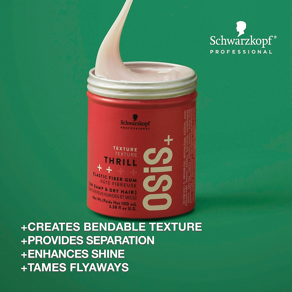 OSiS+ Thrill Fibre Gum – Medium Hold Flexible Style Control, 3.38 Oz – Bendable and Moldable Texturizing – Mega-Fibers and Natural Carnauba Wax for Long-Lasting Separation and Shine