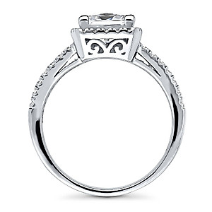 BERRICLE Sterling Silver Halo Wedding Engagement Rings Princess Cut Cubic Zirconia CZ Promise Split Shank Ring for Women, Rhodium Plated Size 6