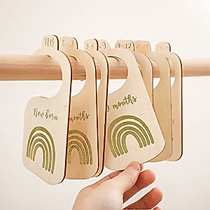 7 Pieces Baby Closet Size Divider Wooden Baby Closet Organizers Hanging Closet Dividers from Newborn Infant to 24 Months for Home Nursery Baby Clothes