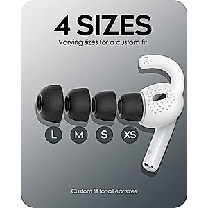 Gcioii 4 Pairs Memory Foam Tips and Ear Hooks Accessories for Apple AirPods Pro 2nd Generation (XS/S/M/L Buds, White Hooks)