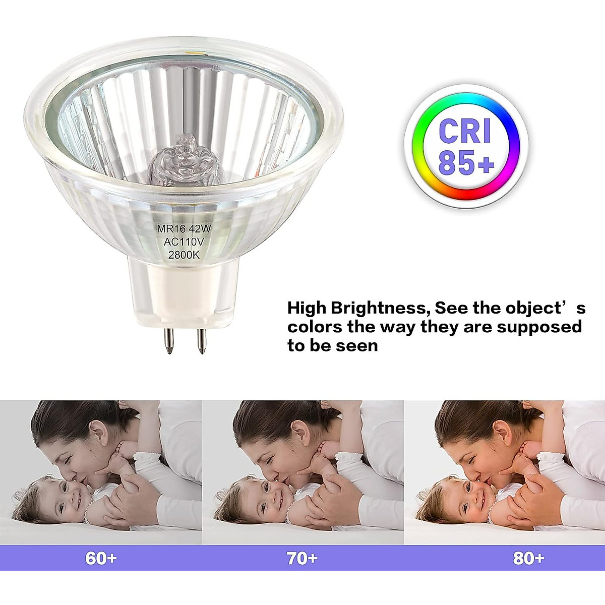 RuLEDne MR16 GU5.3 Halogen Bulbs 42W Dimmable Warm White 2800k, AC 120V GU5.3 Bulb, Non Flicker, 360 Beam Angle, Bright MR16 Halogen Light Bulbs for Home Lighting