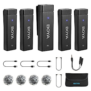 BOYA by-W4 Wireless Lavalier Microphones for Cameras Camcorder DSLR Computer, 7H Battery Life, 98ft Transmission, Wireless Lapel Mic for Video Recording Vlog Live Streaming