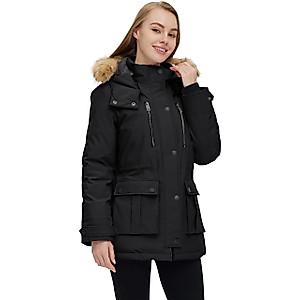 wantdo Women's Thickened Parka Coat with Removable Fur Hood (Black, XX-Large)