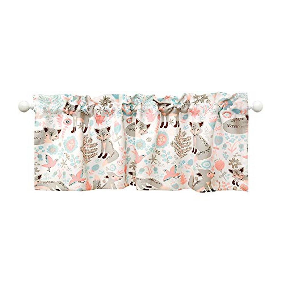 Lush Decor Pixie Fox Room Darkening Window Valance, 18" x 52" + 2" Header, Gray Curtain Valence, Pink & Gray