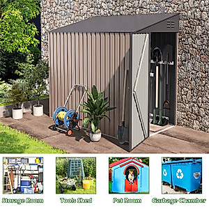 AECOJOY Lean to Storage Shed, 4.2' x 7' Small Metal Side Door Sheds & Outdoor Storage, Outdoor Storage Cabinet for Garden, Backyard, Grey&Light Tan