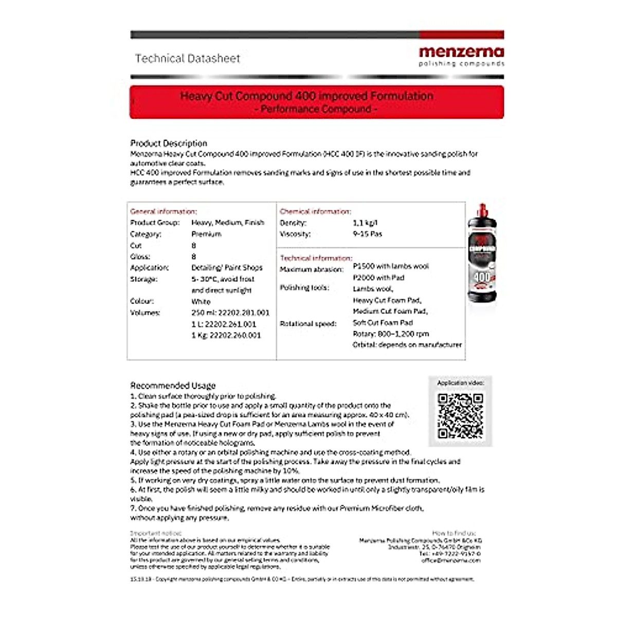 menzerna Heavy Cut Compound 400 (8oz)