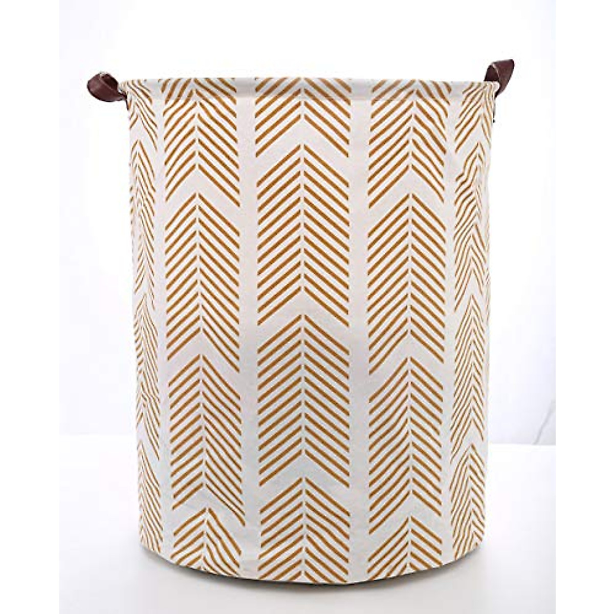 SuperiMan Gold Pattern Cotton Storage Basket with Leather Handles,Laundry Basket,Toys Organizer Basket 15.7"19.7" (Gold Arrow)