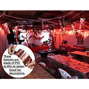 Halloween Decorations Set - Bloody Backdrop & Garland Banner & Footprints Handprints Floor Clings Decals - Zombie Vampire Party Supplies Garage Yard Outdoor Indoor Decor
